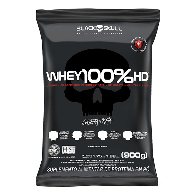 Suplemento em pó Black Skull Whey 100% HD proteína em sachê de 900g