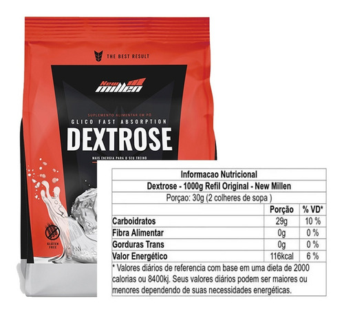 Dextrose 100% Pure New Millen Sabor Sem Sabor 1kg