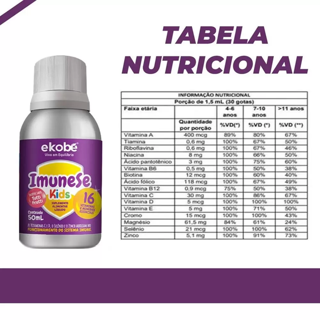 Suplemento Em Líquido Ekobé Encapsulados Imunese Kids Vitaminas Sabor ...