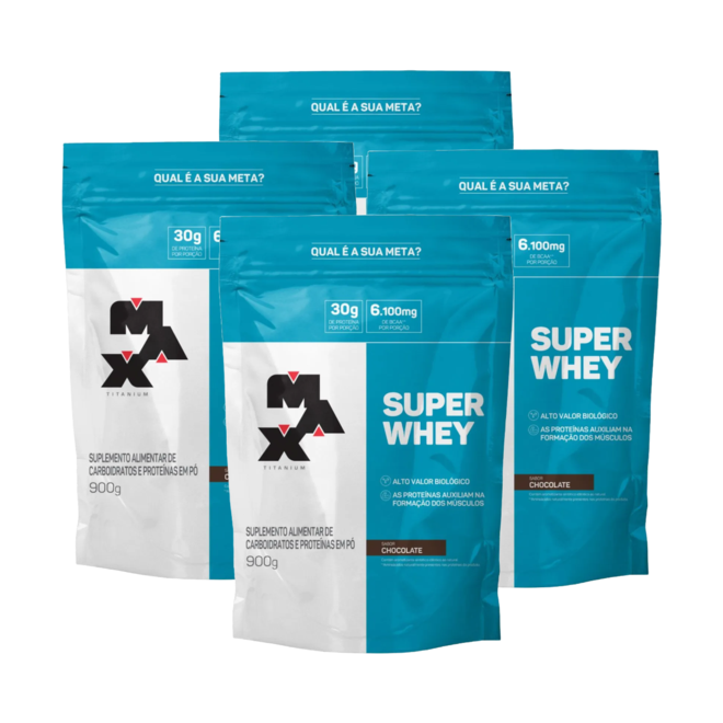 Kit 4x Max Titanium Super Whey Max Titanium 900g - Morango