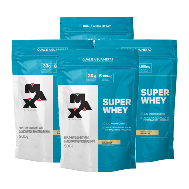 Kit 4x Max Titanium Super Whey Max Titanium 900g - Morango