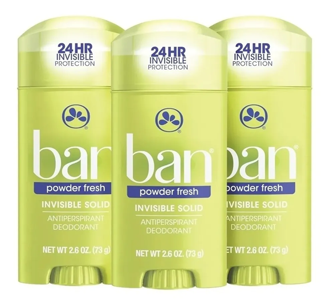 Kit Ban Desodorante Roll-on Sólido Powder Fresh