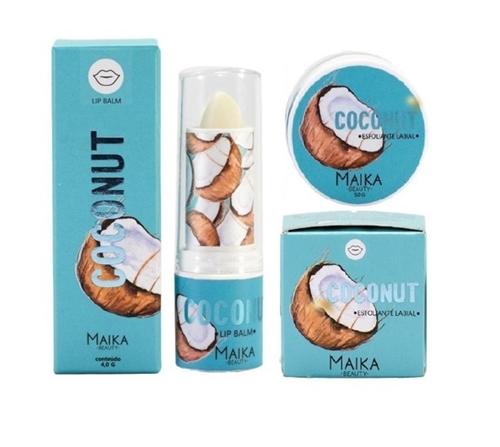 Kit Esfoliante Labial Coconut + Lip Balm Hidratação Maíka Beauty